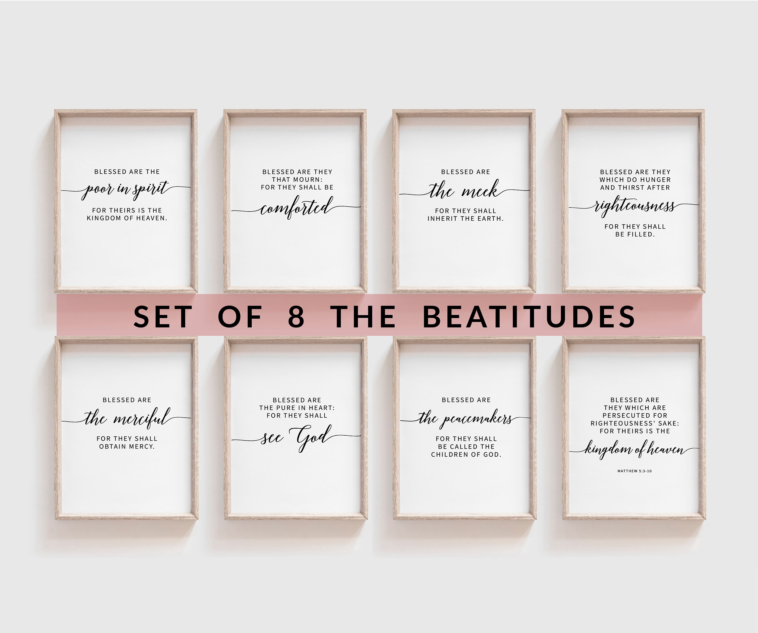 Set of 8 The Beatitudes Matthew 5:3-10 Bible Verse Wall Art | Etsy