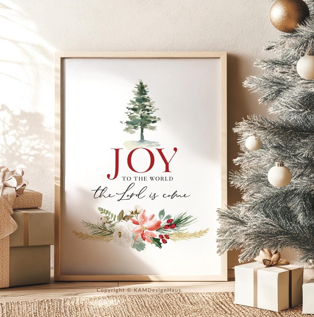 JOY Christmas Wall Art, Christmas Tree Download, Christmas Postcard ...