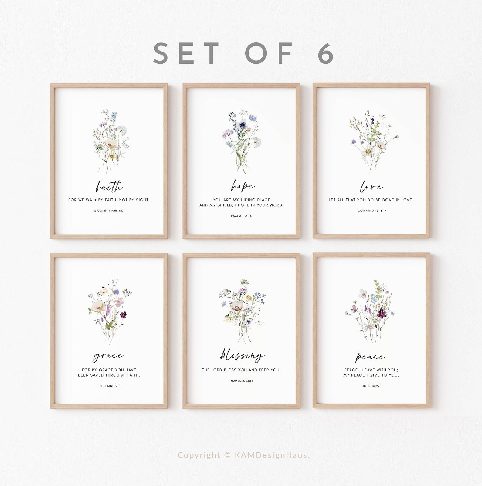Faith Grace Blessing Set of 6 Scripture Bundle Bible Verse | Etsy