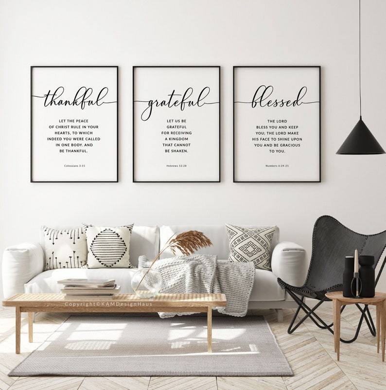 Thankful Grateful Blessed Bible Verse Printable Wall Art - Etsy