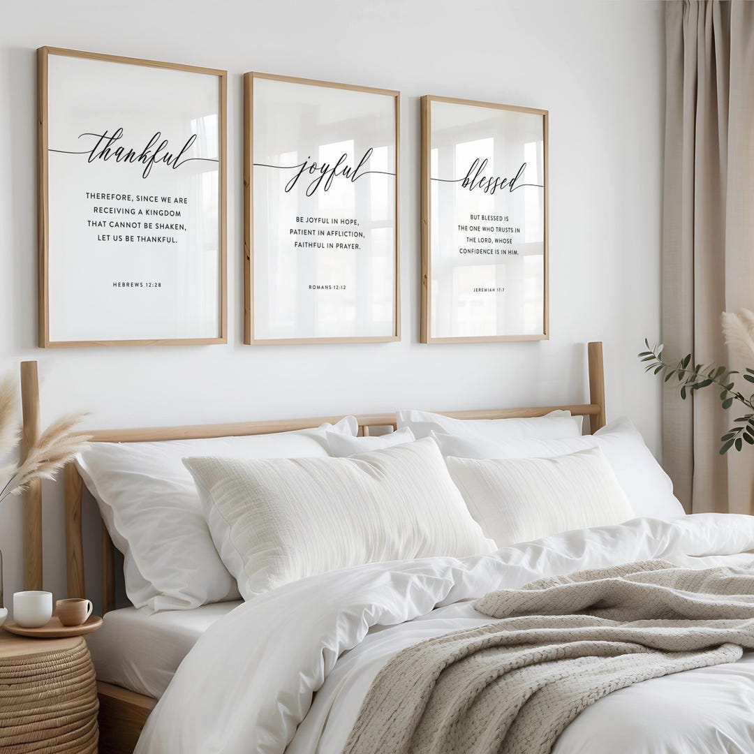 Thankful Joyful Blessed Scripture Wall Art, Set of 3 Printable Wall Art ...