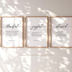Thankful Joyful Blessed Scripture Wall Art, Set of 3 Printable Wall Art ...