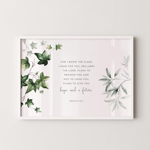 Jeremiah 29:11 Greenery Bible Verse Print Download, Scripture Printable ...