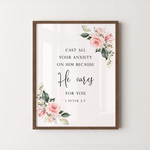 1 Peter 5:7 He Cares for You Bible Verse Digital Print, Scripture ...