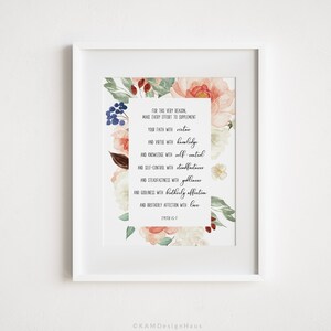 2 Peter 1:5-7 Make Every Effort Bible Verse Wall Art, Printable Wall ...