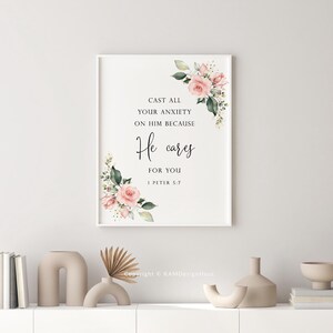 1 Peter 5:7 He Cares for You Bible Verse Digital Print, Scripture ...