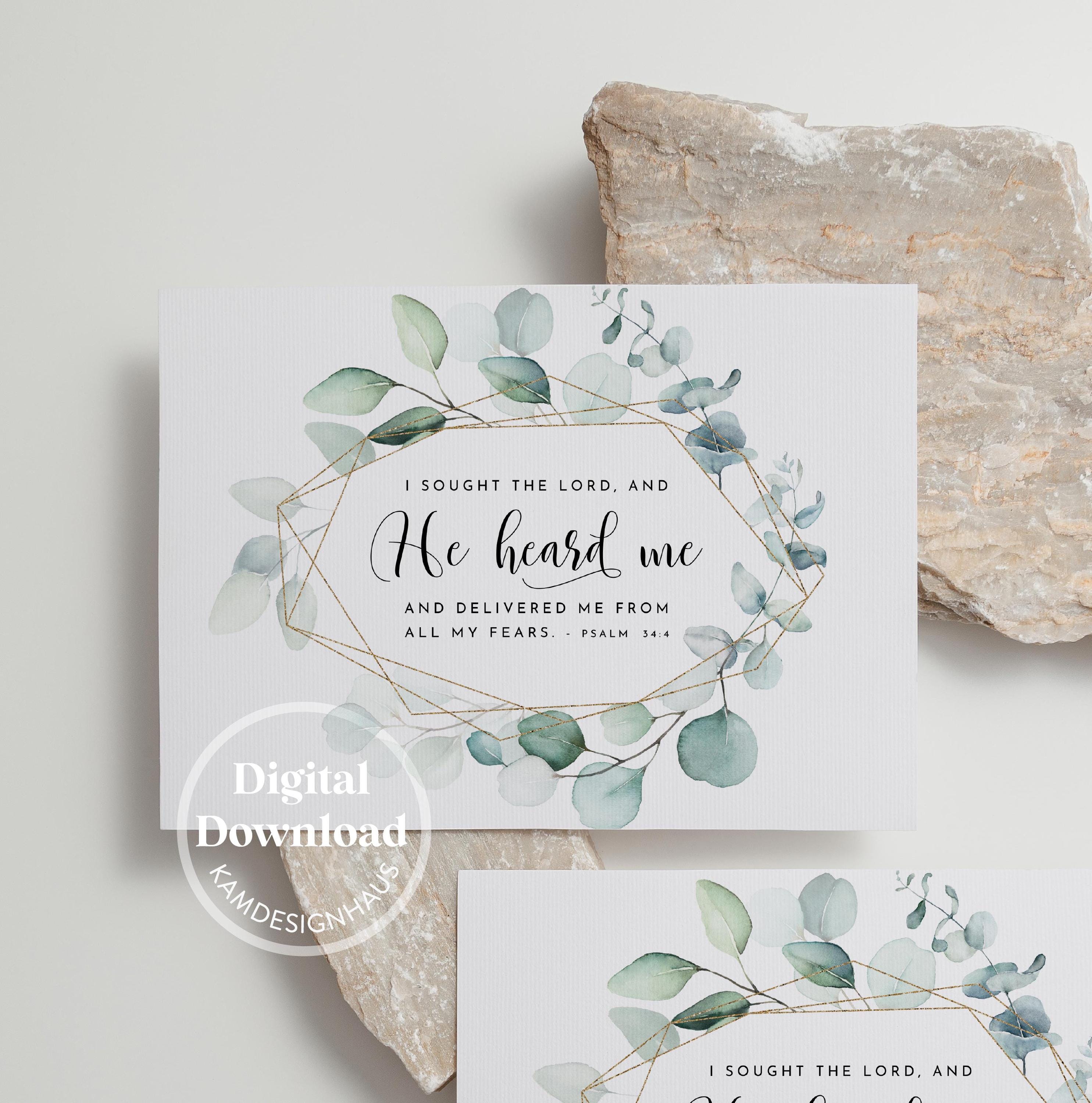 Psalm 34:4 He Heard Me Bible Verse Wall Art, Printable Wall Art ...