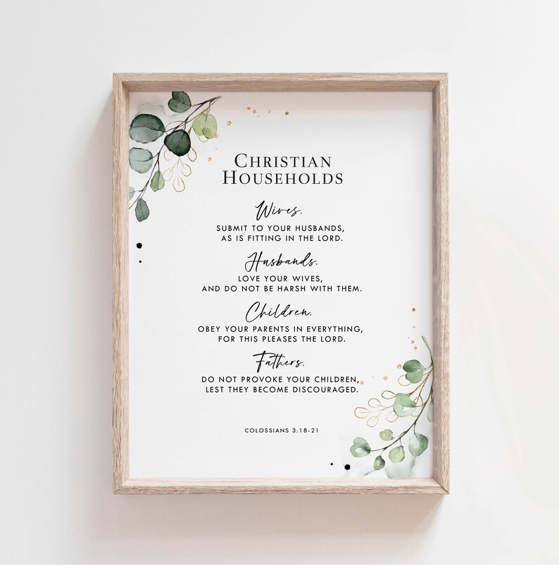 Colossians 3:18-21 Christian Households Bible Verse Printable Wall Art ...