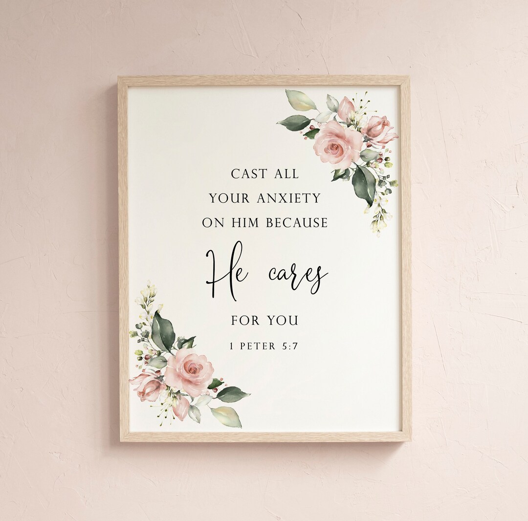 1 Peter 5:7 He Cares for You Bible Verse Digital Print, Scripture ...