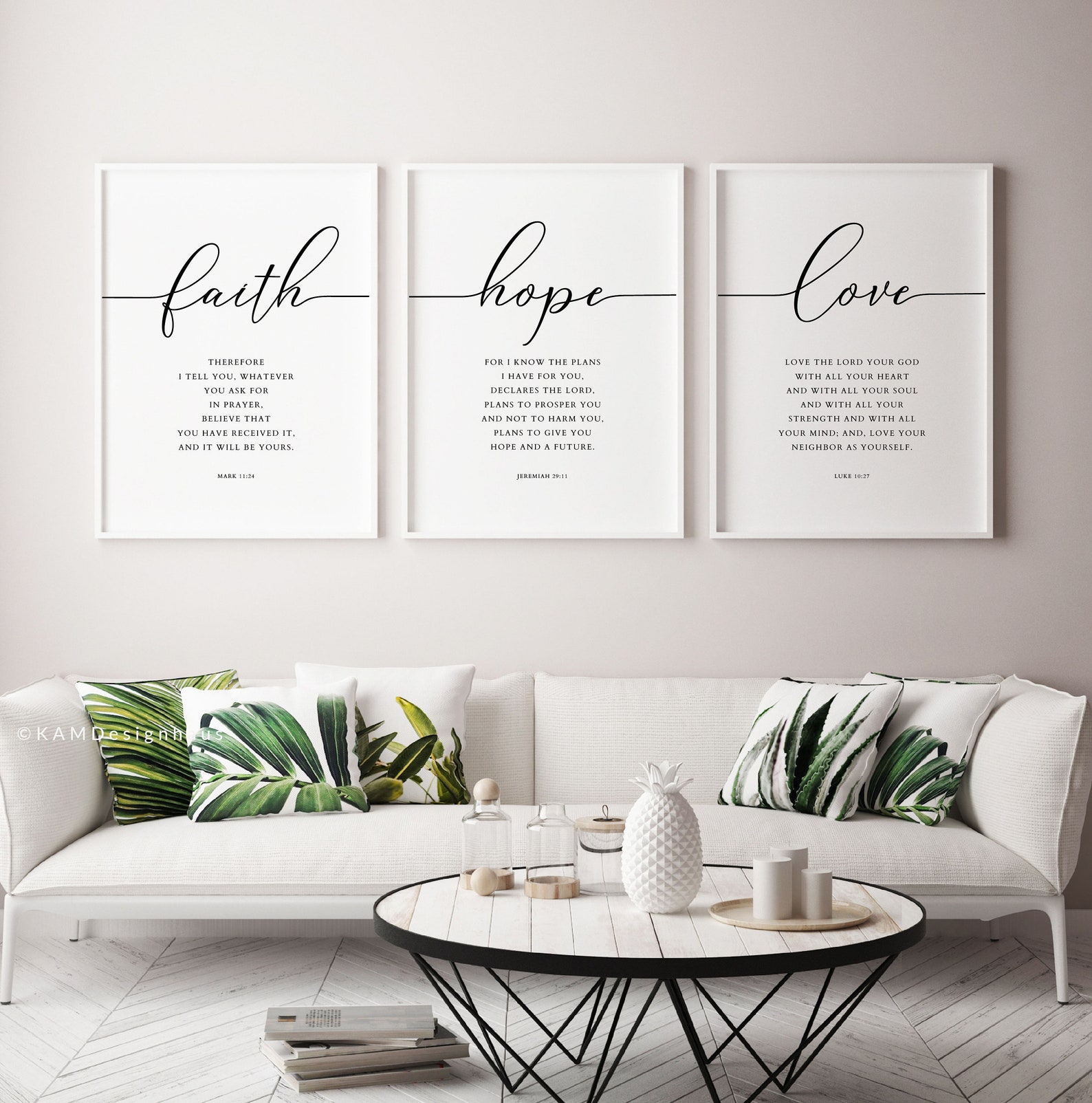 Faith Hope Love Bible Verse Wall Art Set of 3 Printable Wall | Etsy