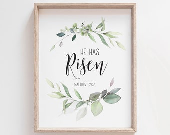 He is Risen Matthew 28:6 Easter Printable Wall Art Easter - Etsy
