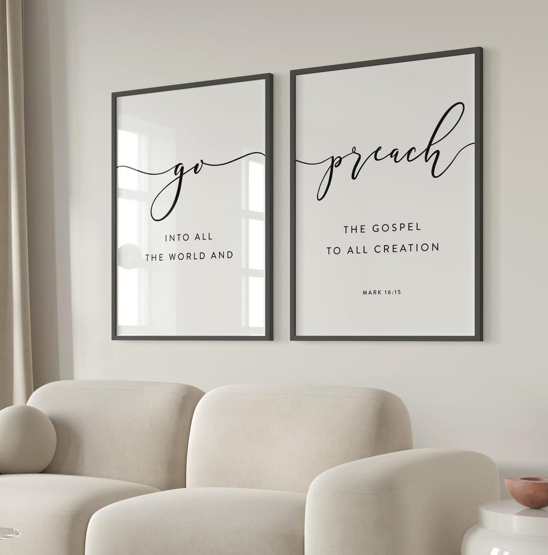 Mark 16:15 Preach the Gospel Bible Verse Printable Wall Art, Set of 2 ...