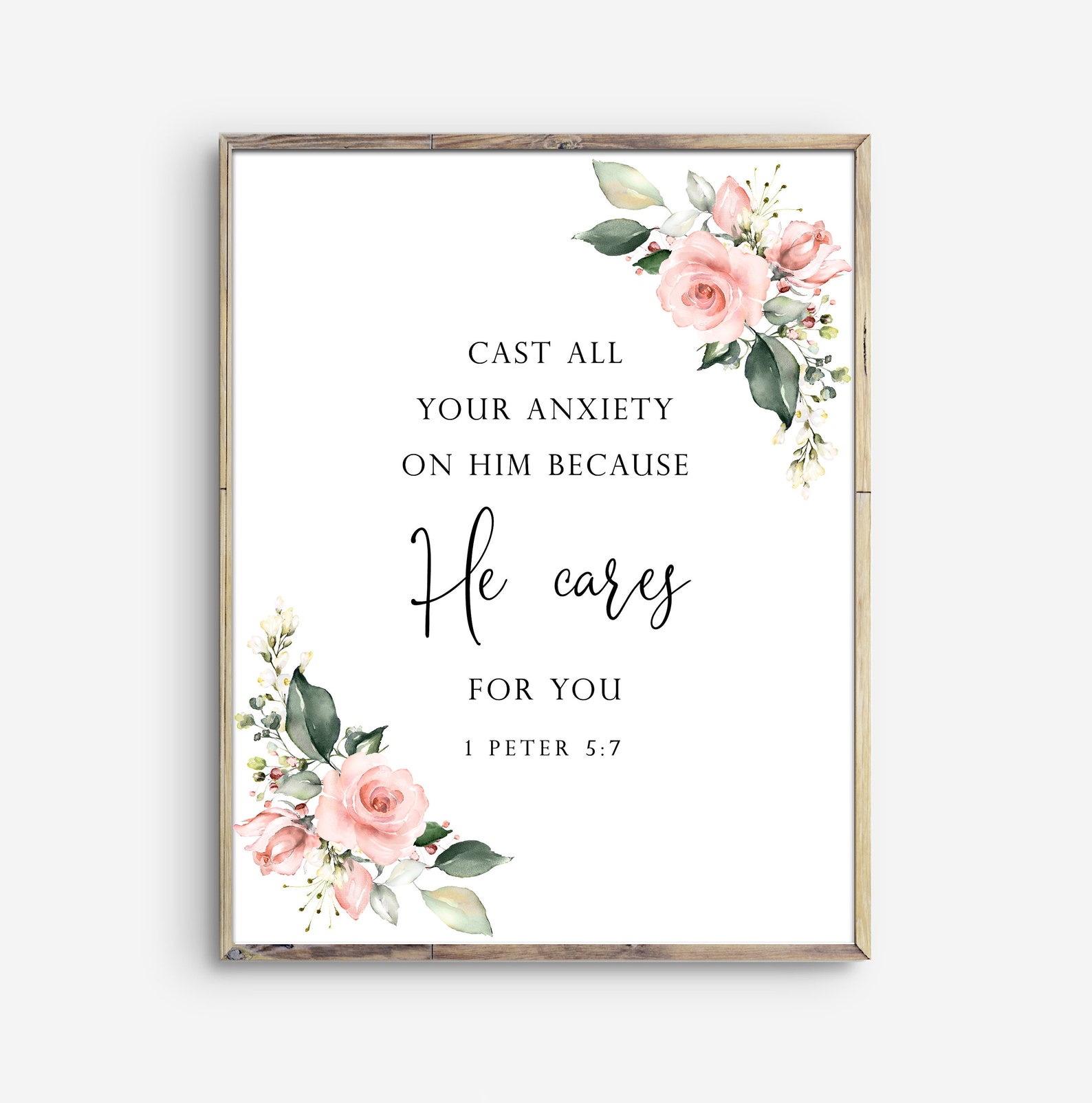 1 Peter 5:7 He Cares for You Bible Verse Wall Art | Etsy