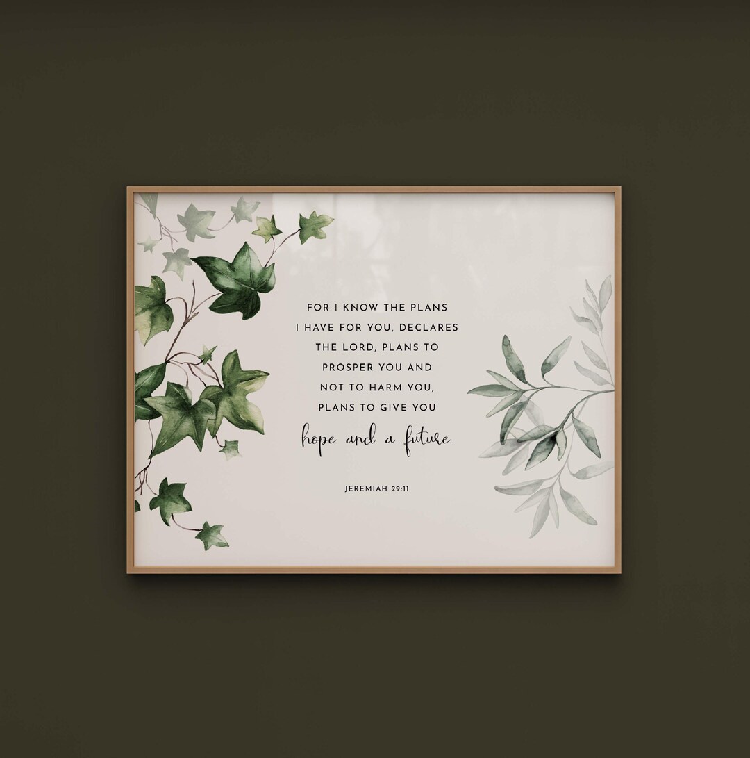 Jeremiah 29:11 Greenery Bible Verse Print Download, Scripture Printable ...