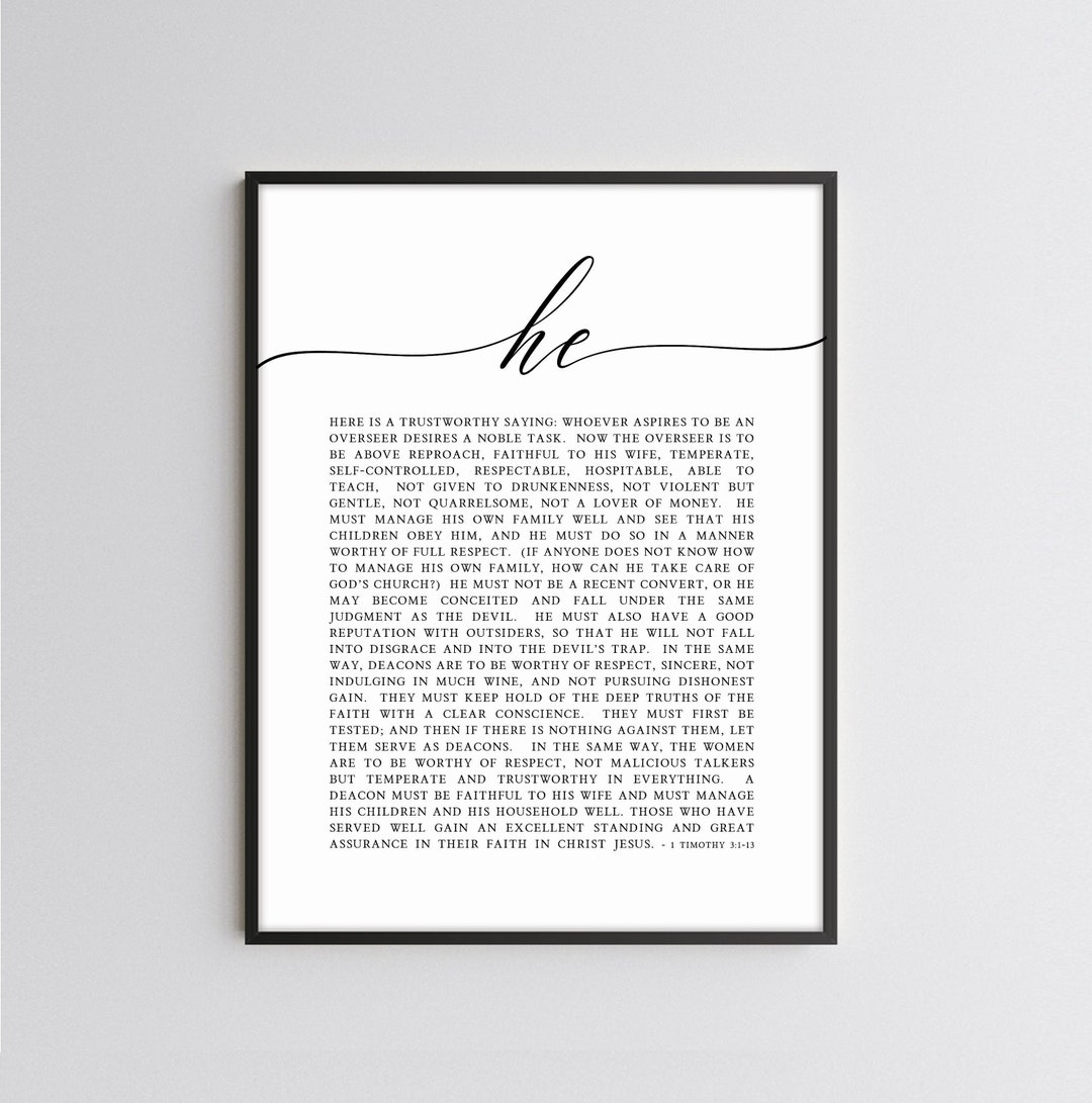 1 Timothy 3:1-13 Overseers and Deacons Scripture Wall Art, Printable ...