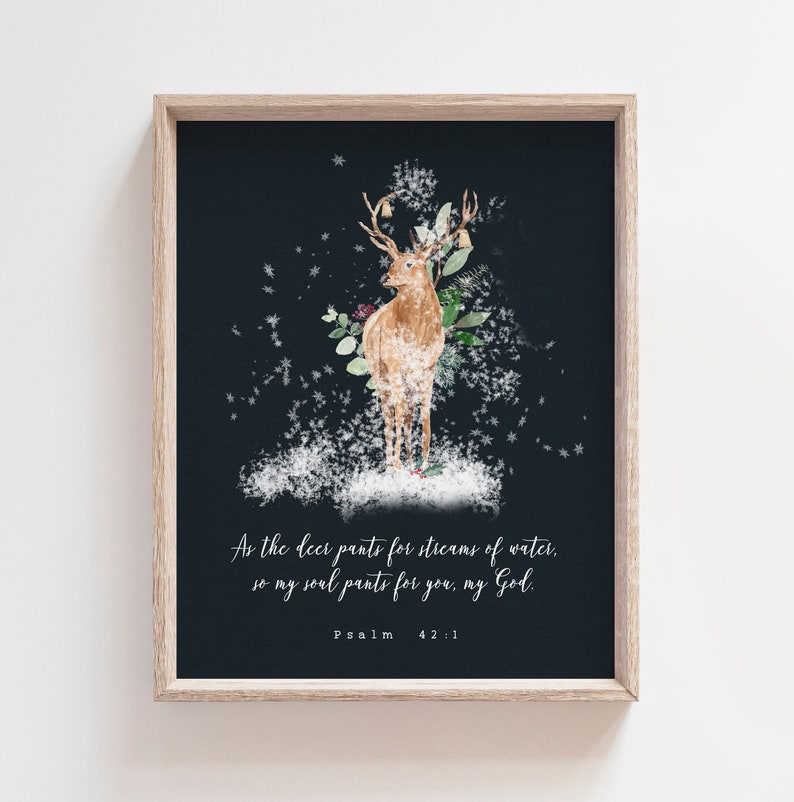 Psalm 42:1 Winter Bible Verse Wall Art, Scripture With Black Background ...
