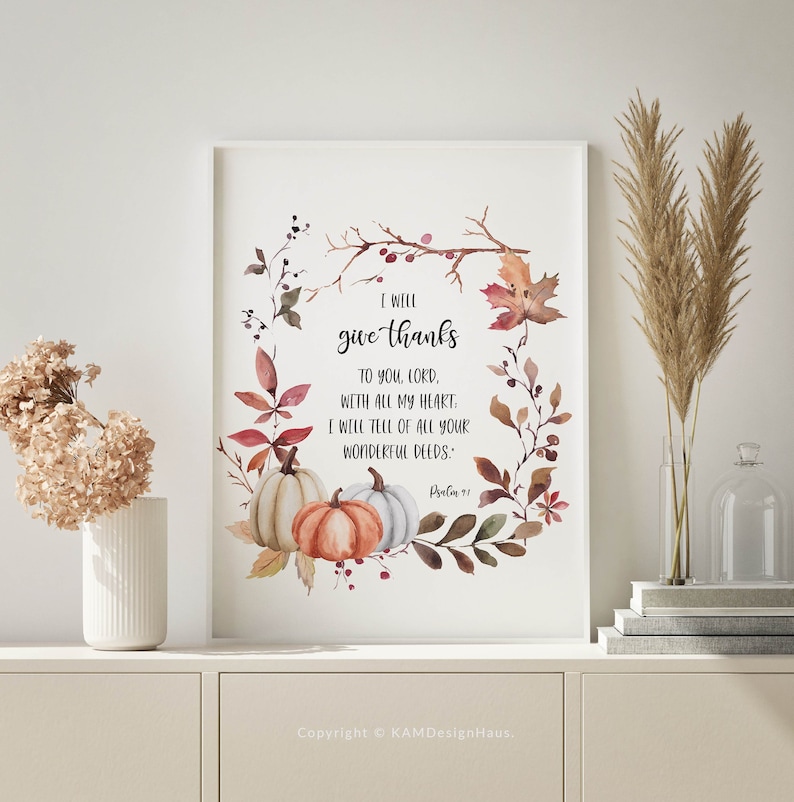 Psalm 9:1 Give Thanks to You Bible Verse Print, Printable Wall Art ...