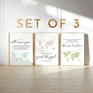 Isaiah 6:8 Set of 3 World Map Wall Art, Bible Verse Printable Wall Art ...