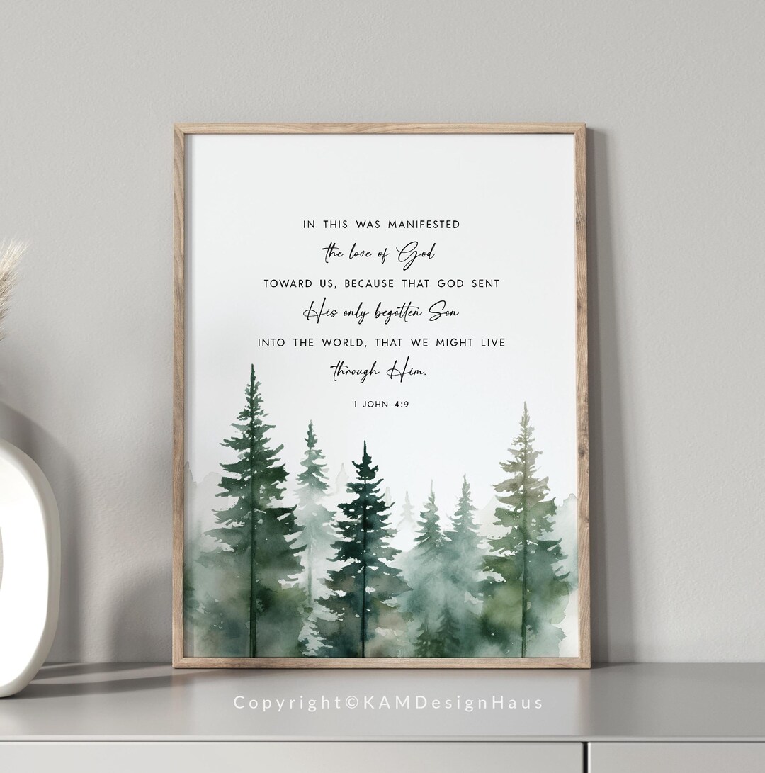 1 John 4:9 KJV Winter Forest Print, Christmas Bible Verse, Christmas ...