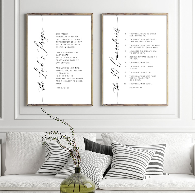 The 10 Commandments, the Lord's Prayer Wall Art, Downloadable Bible ...