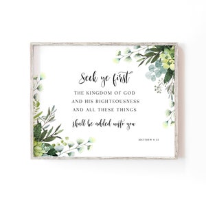 Matthew 6:33 KJV Bible Verse Wall Art, Printable Wall Art, Greenery ...
