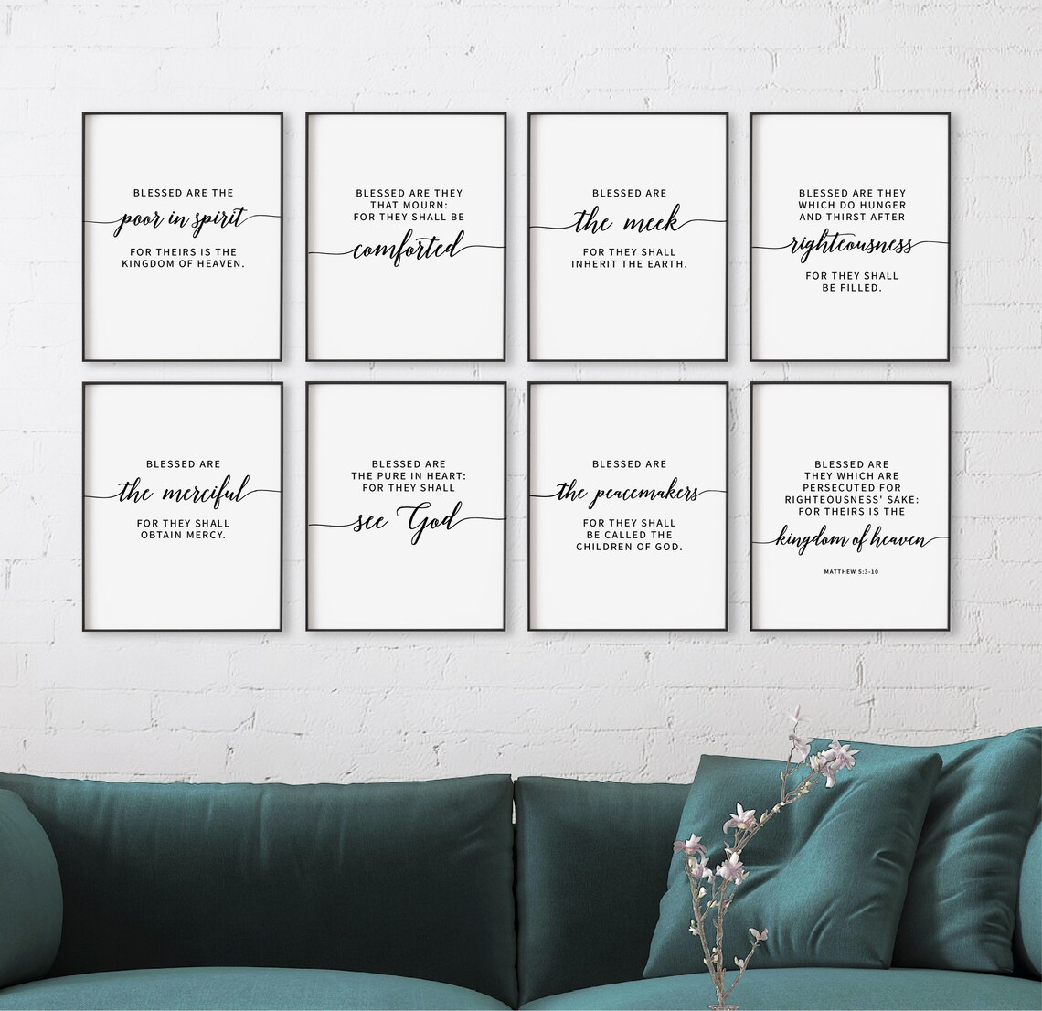 Set of 8 The Beatitudes Matthew 5:3-10 Bible Verse Wall Art | Etsy