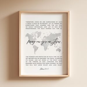 Hebrews 12:1-3 World Map Bible Verse Wall Art, Printable Wall Art ...