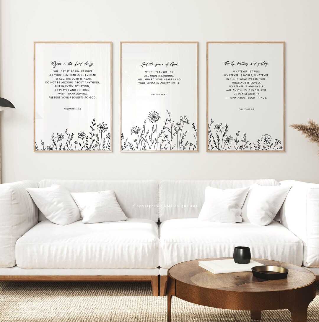 Philippians 4:4-8 Bible Verse Wall Art, Set of 3 Printable Wall Art ...