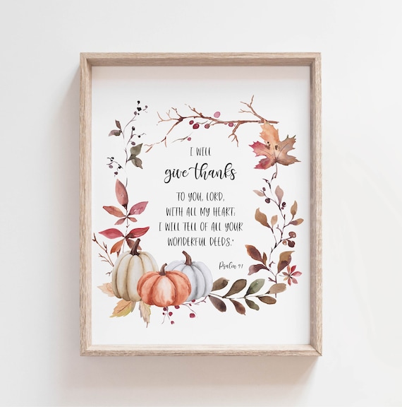 Psalm 9:1 Give Thanks to You Bible Verse Print Printable Wall - Etsy