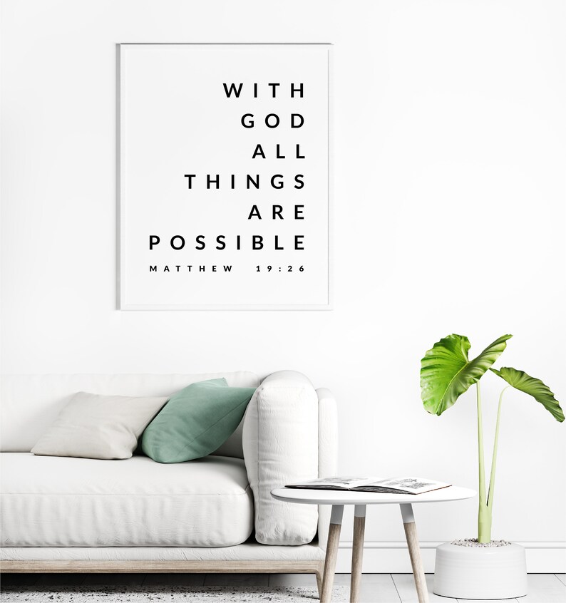 Matthew 19:26 All Things Are Possible Bible Verse Wall Art | Etsy