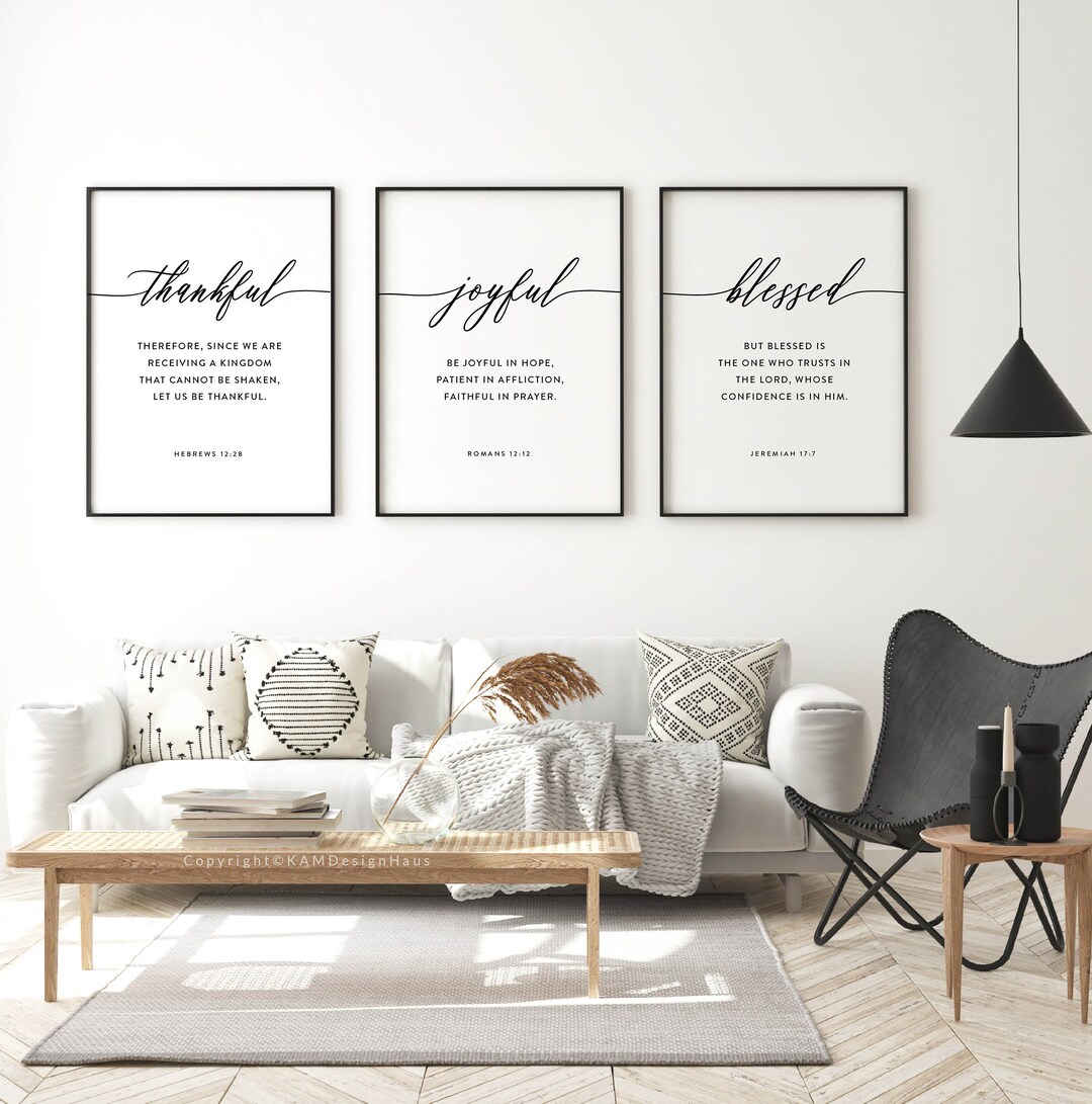 Thankful Joyful Blessed Scripture Wall Art, Set of 3 Printable Wall Art ...