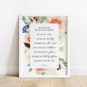 2 Peter 1:5-7 Make Every Effort Bible Verse Wall Art, Printable Wall ...
