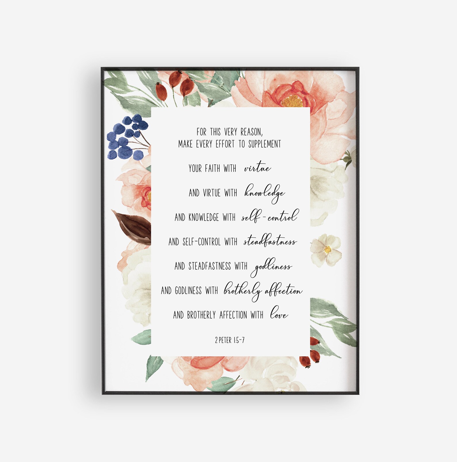 2 Peter 1:5-7 Make Every Effort Bible Verse Wall Art, Printable Wall ...