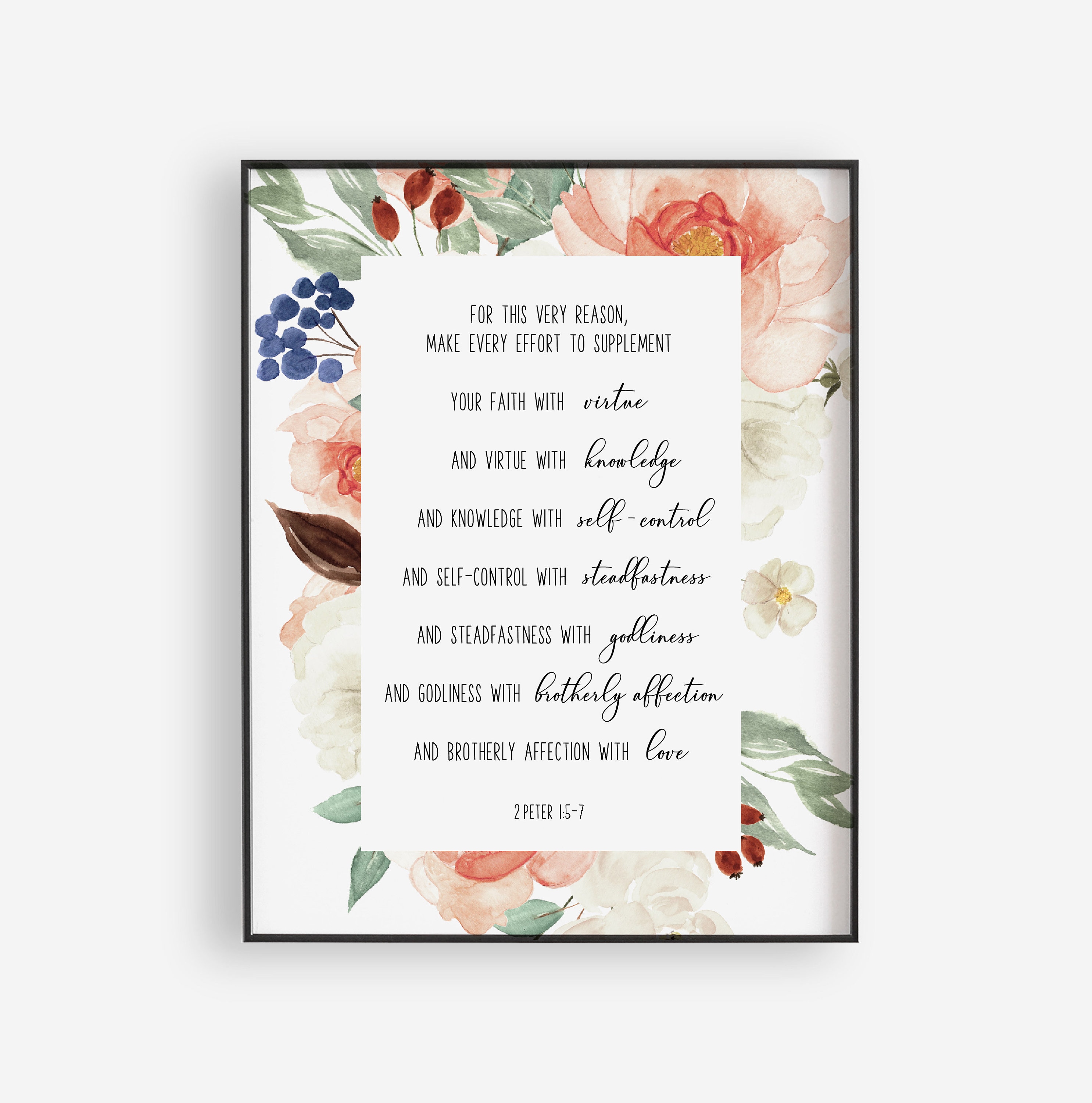 2 Peter 1:5-7 Make Every Effort Bible Verse Wall Art, Printable Wall ...