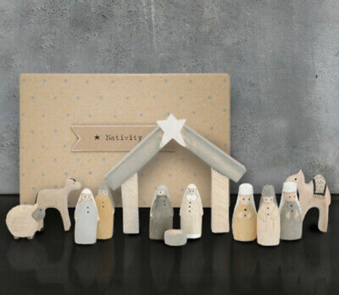 East of India Wooden Nativity Set / Nativity Set / Christmas ...