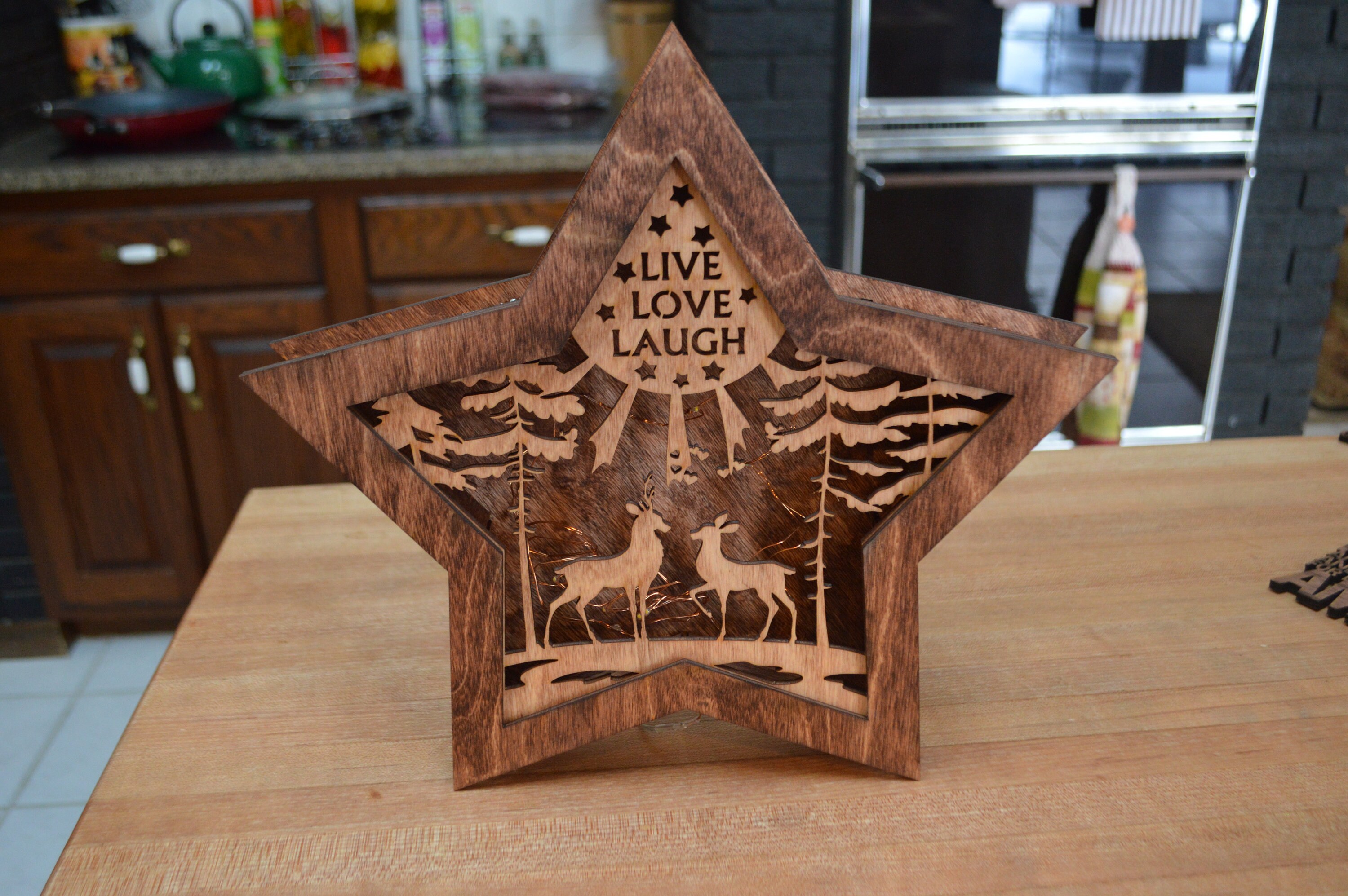 Stunning Laser Cut Lighted Star Shadow Box Live Love Laugh, Deer ...