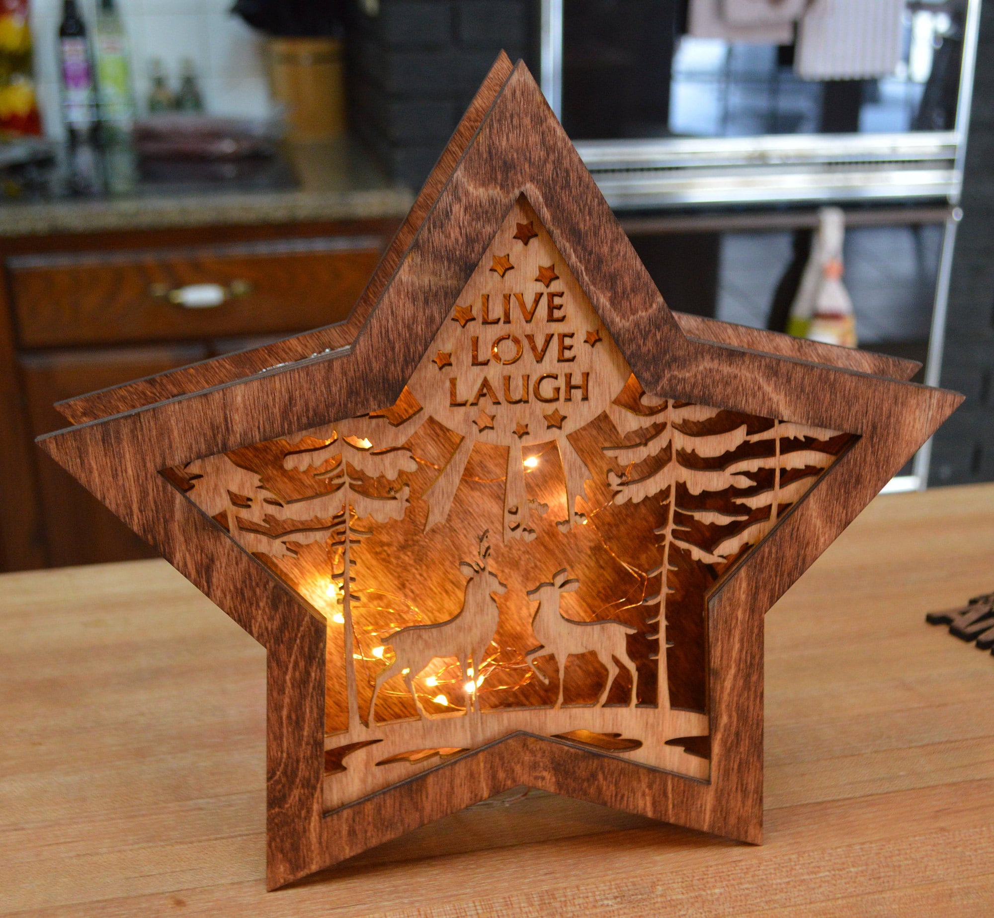 Stunning Laser Cut Lighted Star Shadow Box Live Love Laugh, Deer ...