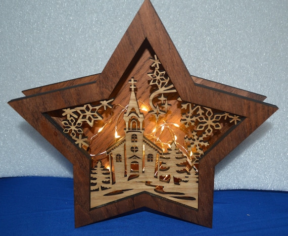 Stunning Christmas Lighted Star Church Shadow Box for Mantle - Etsy