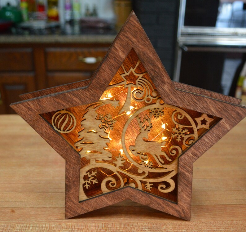 Stunning Laser Cut Lighted Star Shadow Box Live Love Laugh, Deer ...