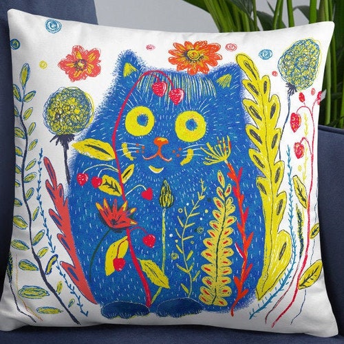 Flying Blue Cat Pillow | Etsy