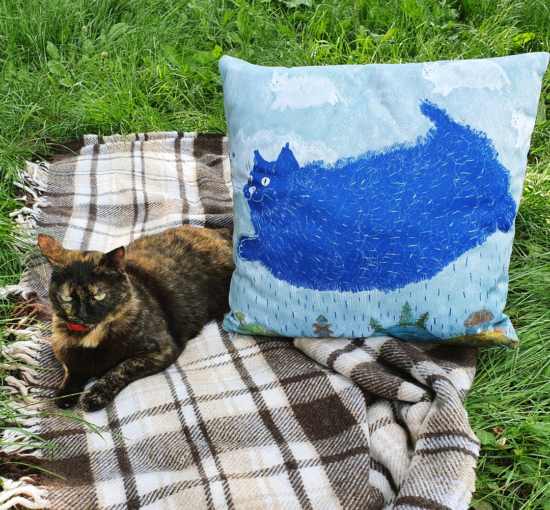 Flying Blue Cat Pillow - Etsy