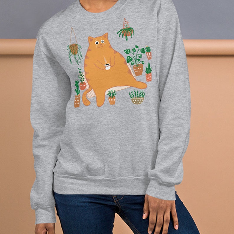 Orange Cat Sweatshirt, Plant Lover Gift - Etsy