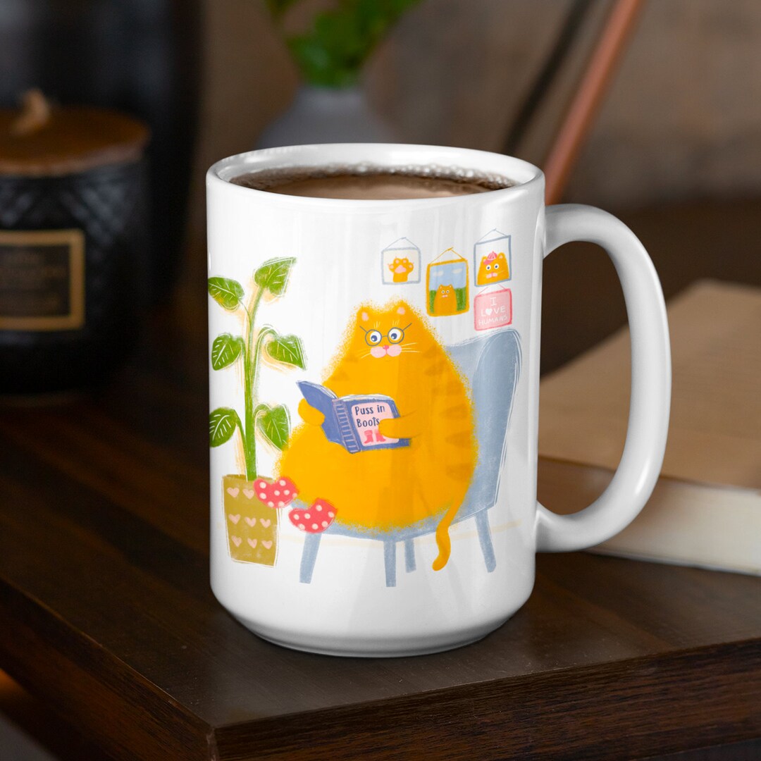 Orange Cat Reading Coffee Mug | Funny Birthday Gift for Kitty ...