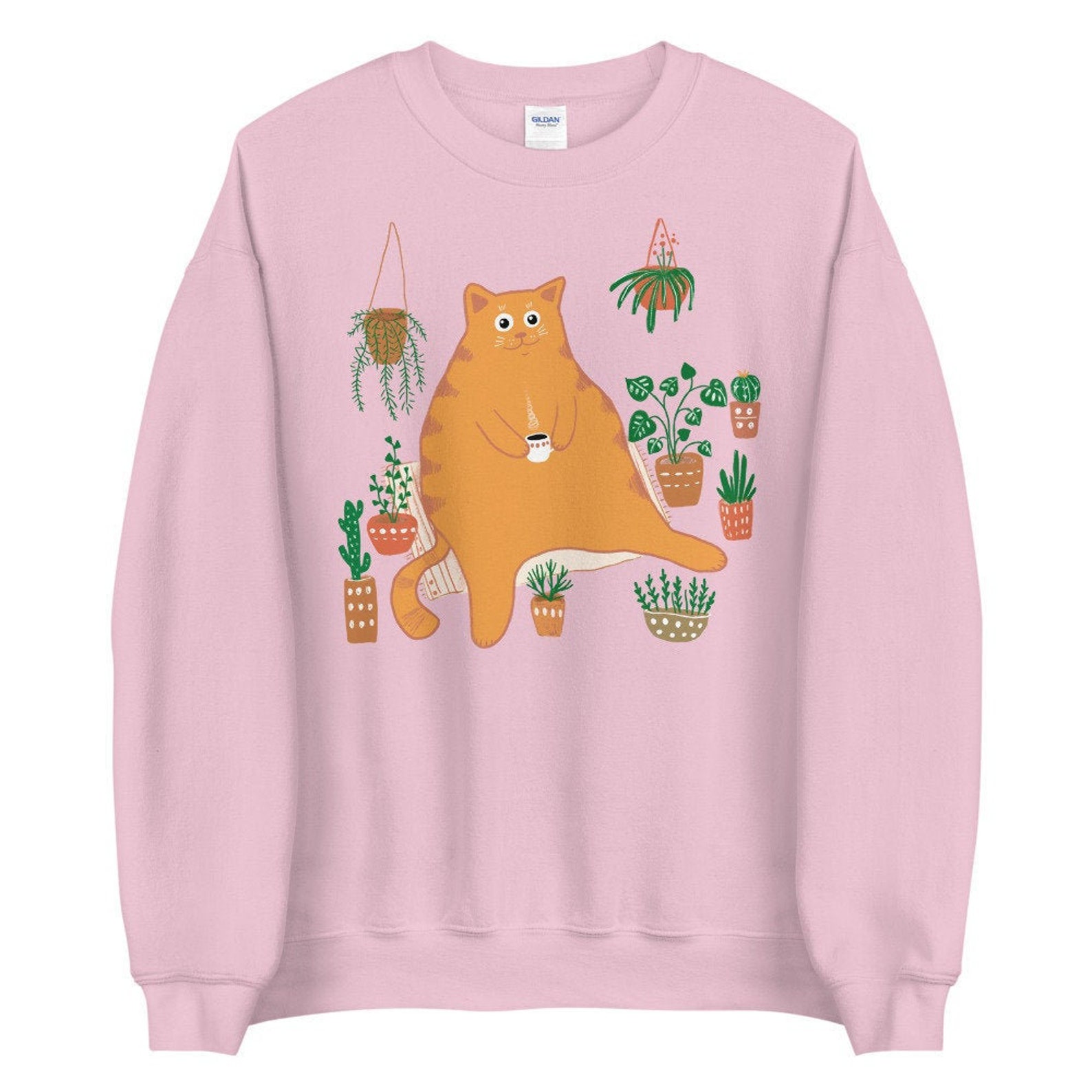Orange Cat Sweatshirt, Plant Lover Gift - Etsy