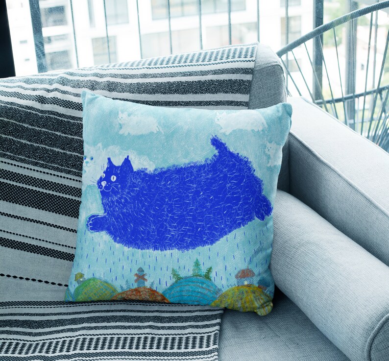 Flying Blue Cat Pillow - Etsy