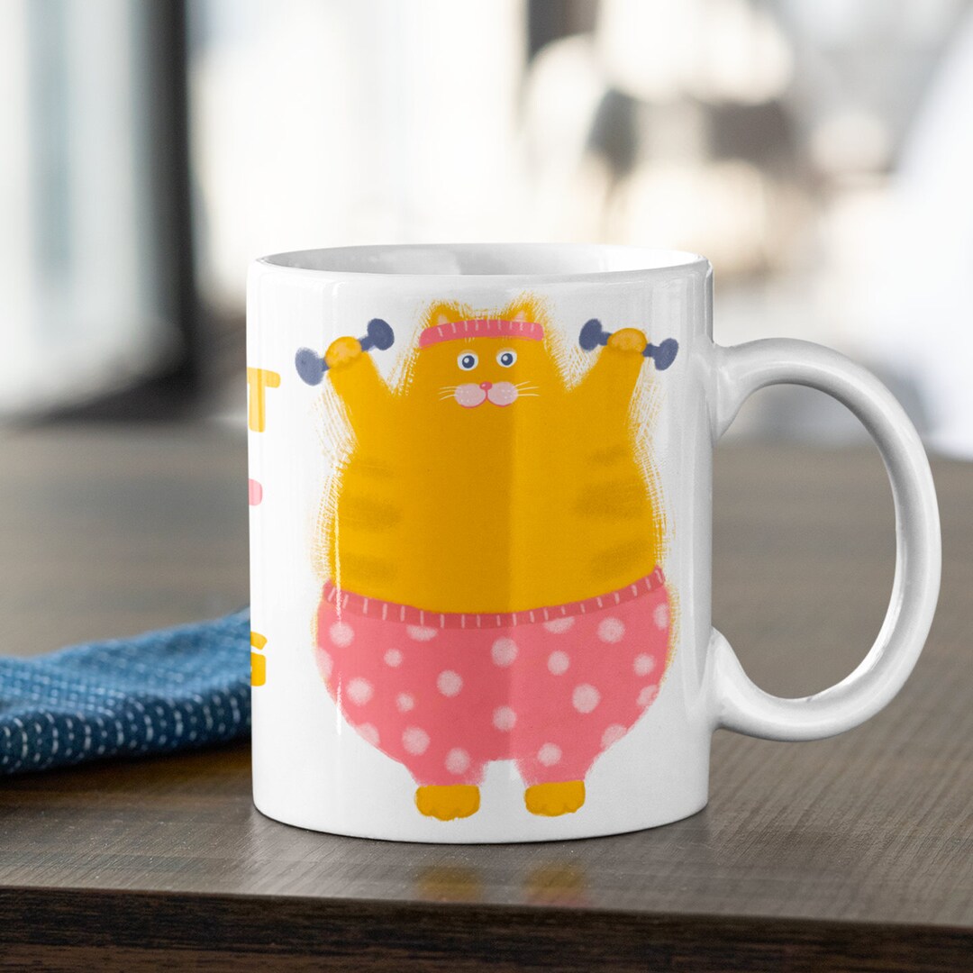 Funny Fat Orange Cat Mug Workout Coffee Addicts Gift Fitness Kitty to ...