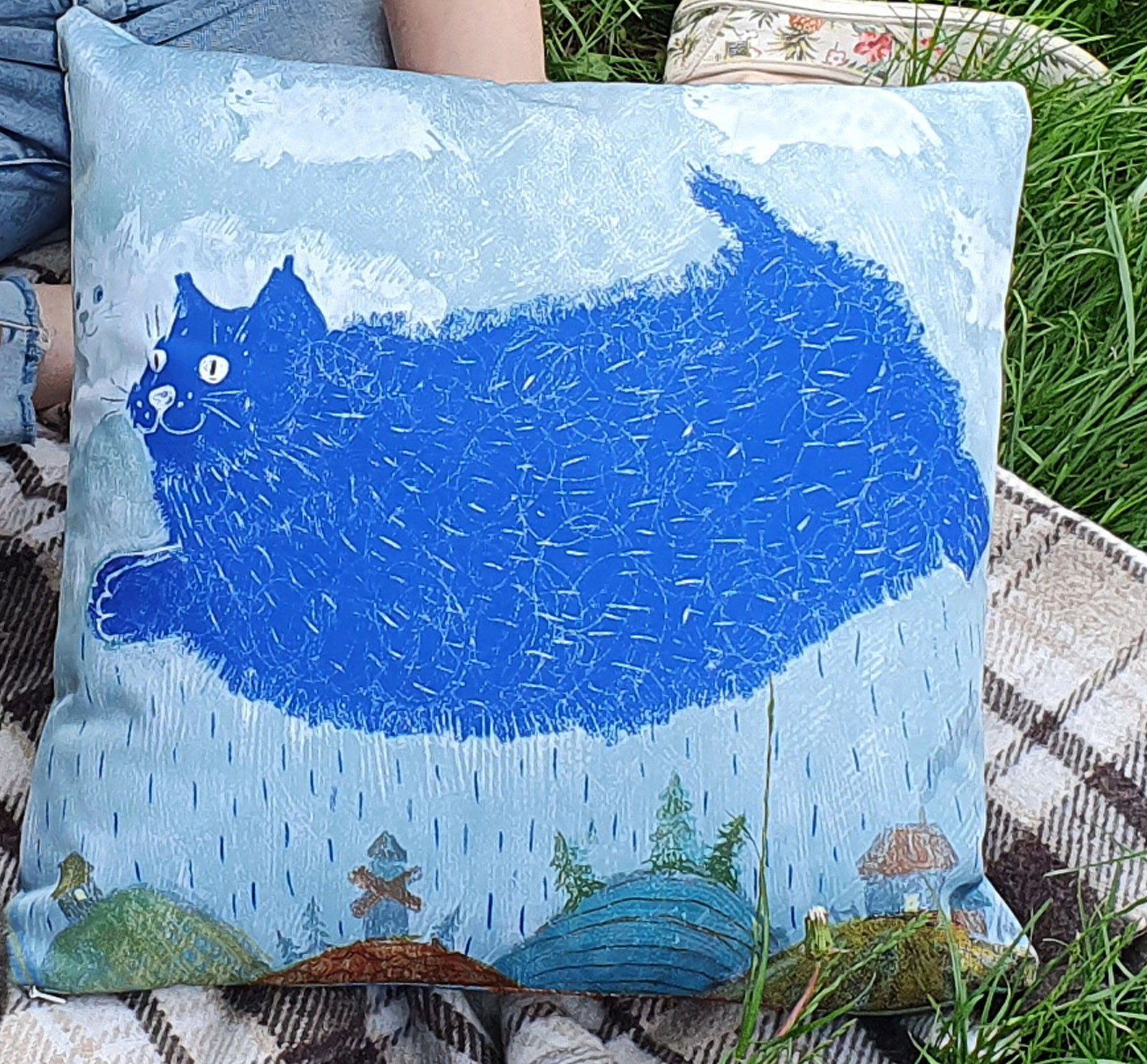 Flying Blue Cat Pillow - Etsy