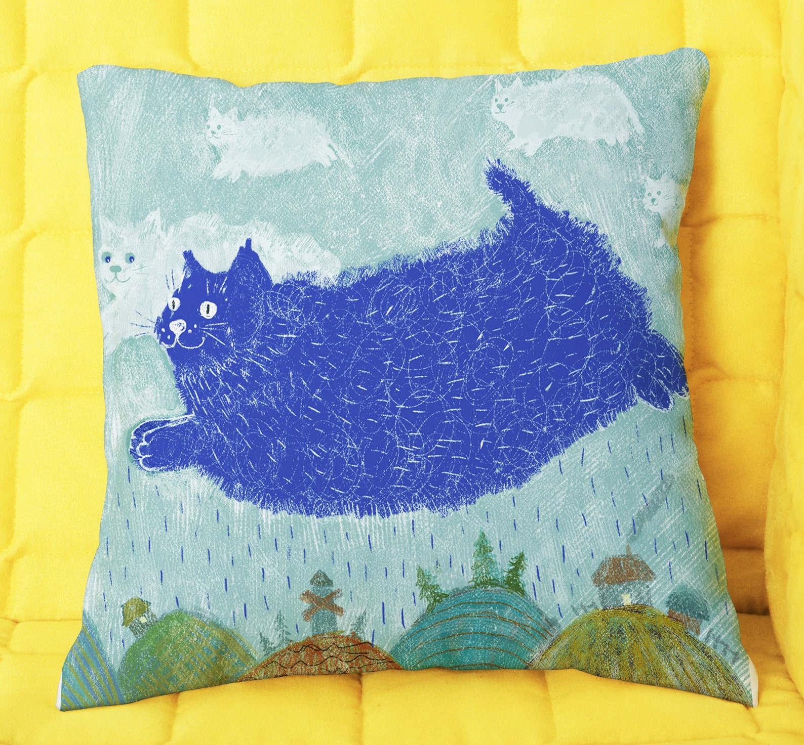 Flying Blue Cat Pillow - Etsy