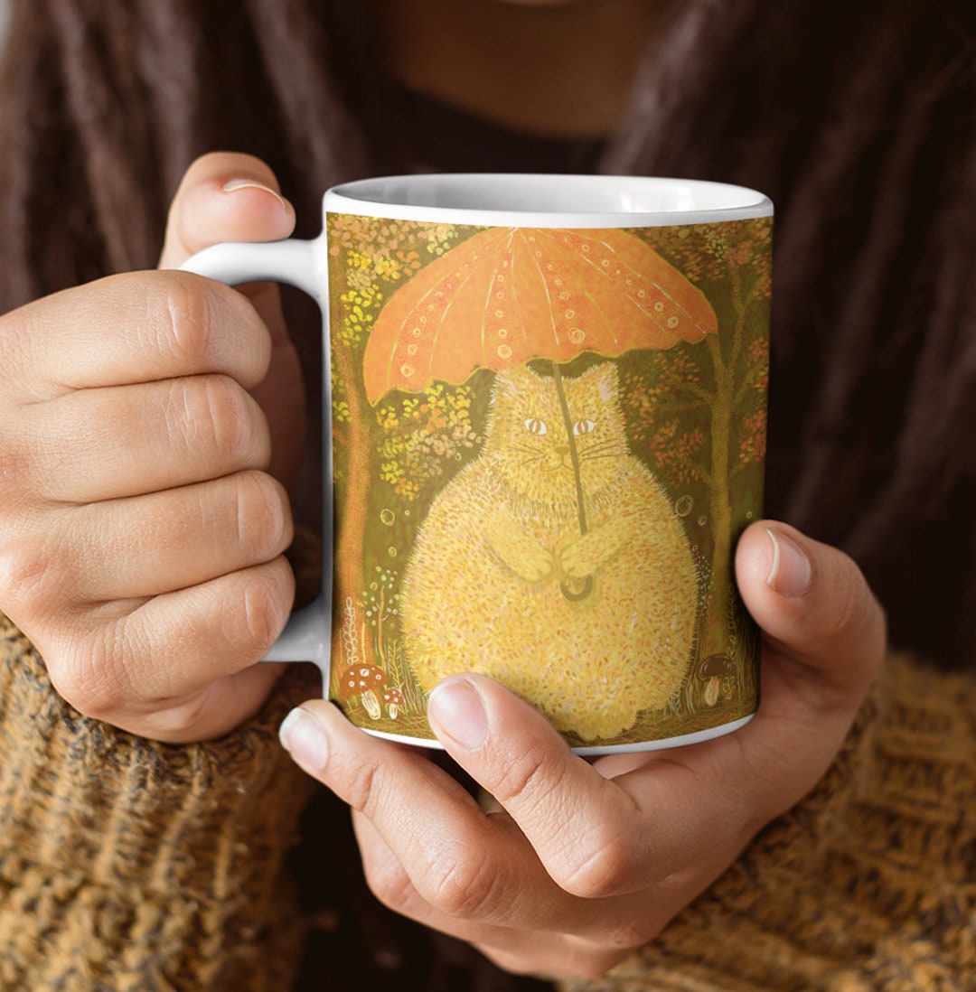 Autumn Orange Fat Cat With Umbrella Mug | Cute Fall Coffee Cup| Fall ...
