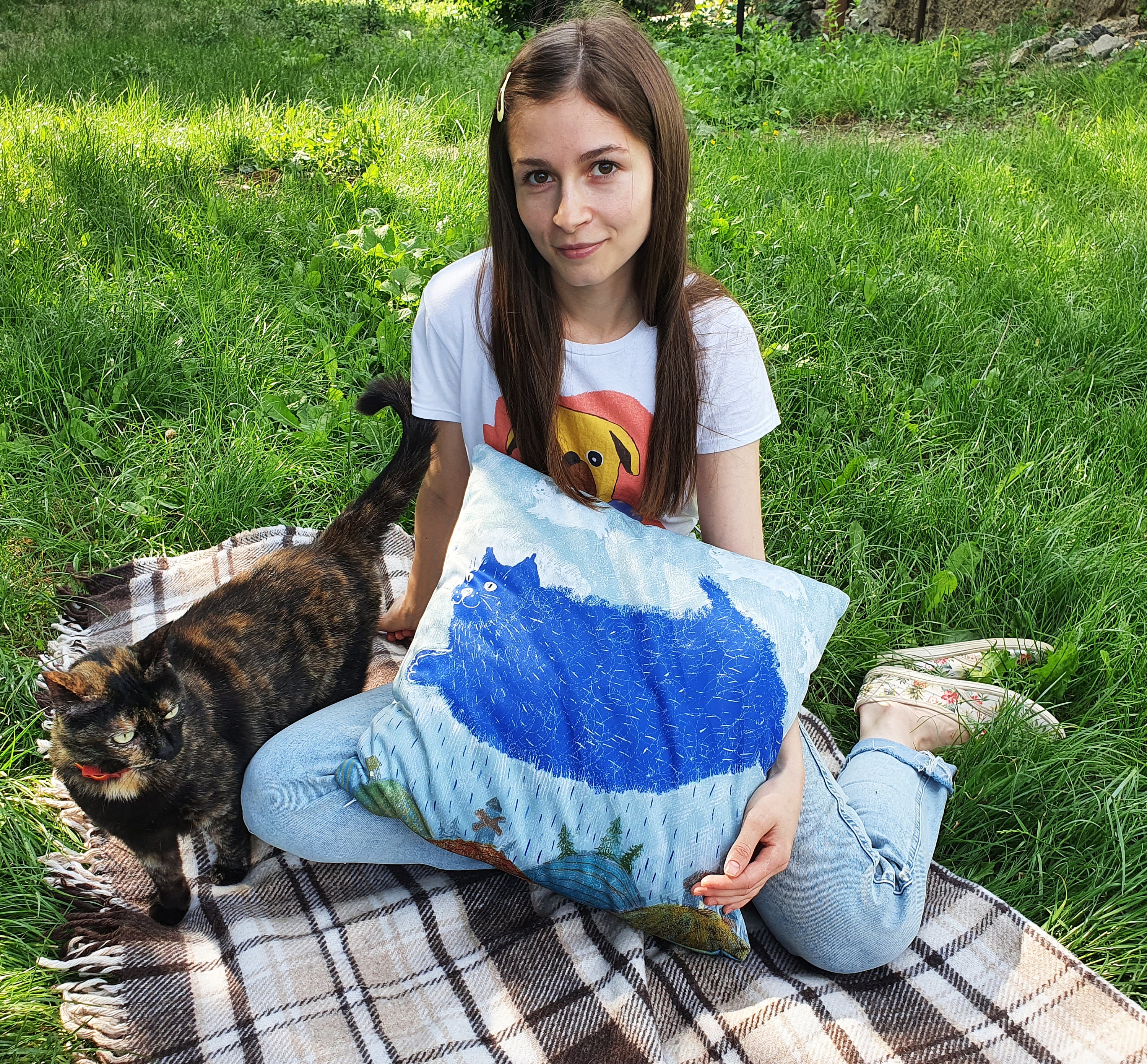 Flying Blue Cat Pillow - Etsy